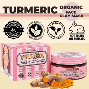 SOONKIE Turmeric face mask Vitamin C Bentonite Clay mask, Vitamin E, Skin Brightening, Skin Lightening, Dark spots lightening, anti-hyperpigmentation mask, Scar Fading & Pore refining, Skin Tone mask