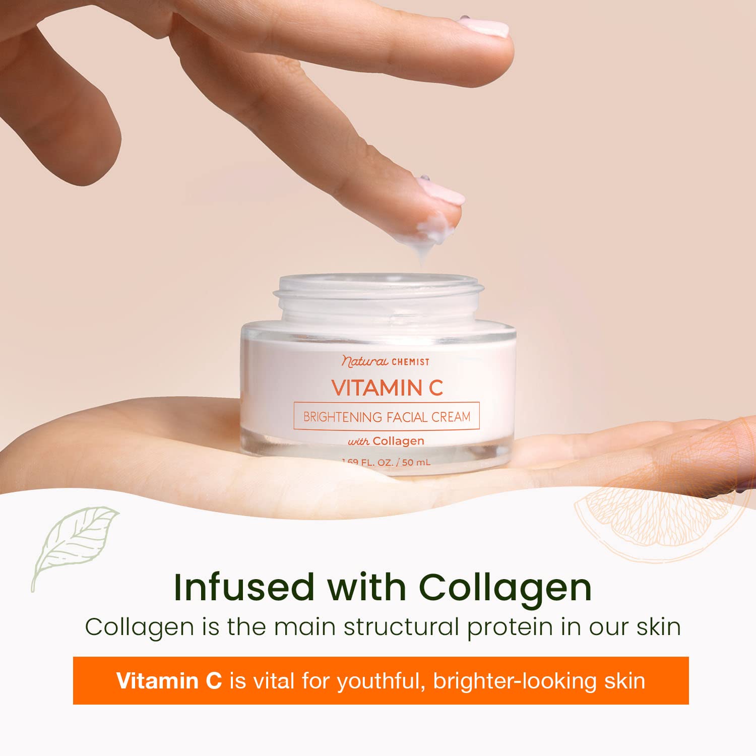 Natural Chemist Vitamin C & Collagen Daily Face Moisturizer - Firming, Reduces Fine Lines & Wrinkles, Skin Brightening Day Cream - Cruelty Free Korean Skin Care For All Skin Types - 1.69 Fl. oz.