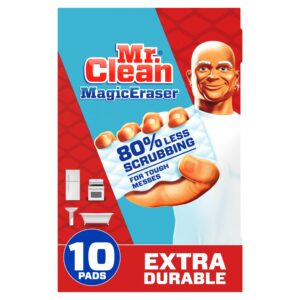 mr. clean magic eraser, extra durable pro version, shoe, bathroom, and shower cleaner, 5x stronger last longer cleaning pads with durafoam, 10 count