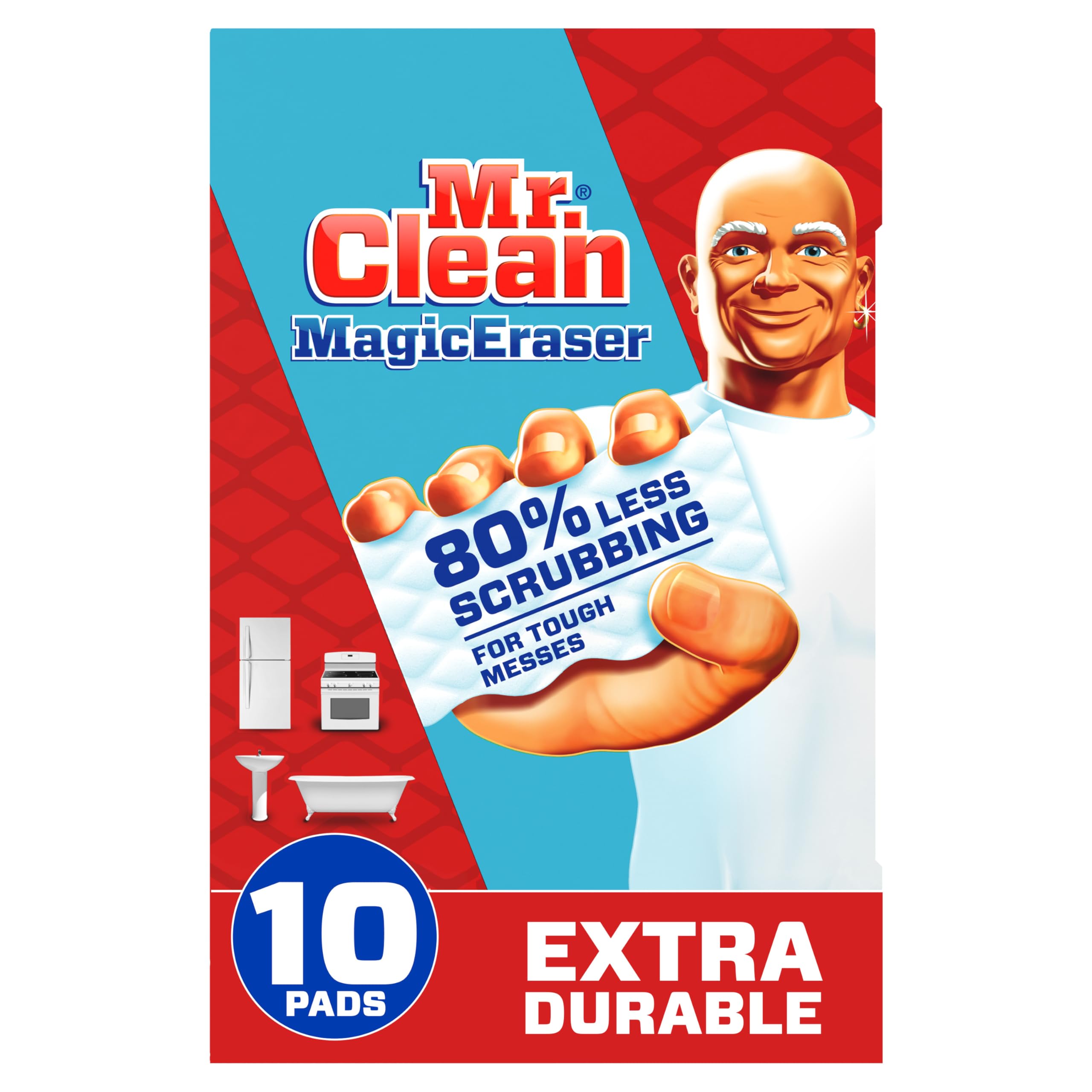 Mr. Clean Magic Eraser, Extra Durable Pro Version, Shoe, Bathroom, and Shower Cleaner, 5X stronger Last longer Cleaning Pads with Durafoam, 10 Count