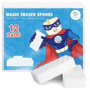 squish magic eraser sponge, 12 count magic cleaning pads, extra durable white sponge erasers with melamine form for walls, oven, windows, shower, kitchen, bathroom, and shoe cleaner