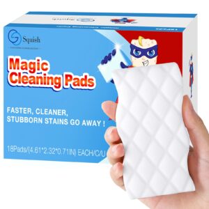 squish sponge cleaning pads, 18 pack for walls, oven, kitchen - with melamine foam, universal cleaner