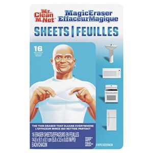 mr. clean magic eraser sheets, cleaning wipes for hard to reach spaces, 16 count (pack of 3)