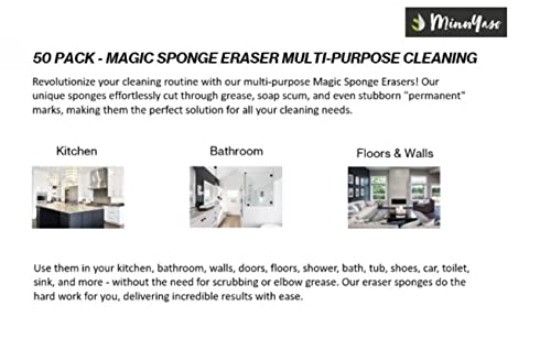 MinnYaso Magic Sponge Cleaning Eraser 3.94" x 2.36" x 0.79" | Multi-Purpose Household Cleaning | Magic Sponge Cleaning Eraser for Kitchen, Bathroom, Sink, Doors, Floors, Baseboard, Walls | 50 Pack