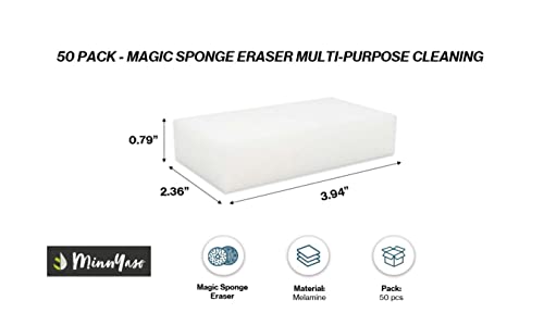 MinnYaso Magic Sponge Cleaning Eraser 3.94" x 2.36" x 0.79" | Multi-Purpose Household Cleaning | Magic Sponge Cleaning Eraser for Kitchen, Bathroom, Sink, Doors, Floors, Baseboard, Walls | 50 Pack