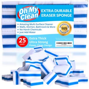 (25 pack) extra durable eraser sponge - extra thick, long lasting, premium melamine sponges in bulk - multi-purpose power scrubber - bathroom, kitchen, floor, bathtub, toilet, baseboard, wall cleaner