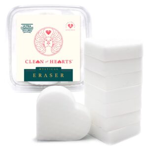 clean of hearts mystical erase pads for cleaning x 8 - ultra compressed and textured - heart-shaped white sponges 8 pack - durable floor cleaner pad or scuff stain remover for all surfaces kitchens