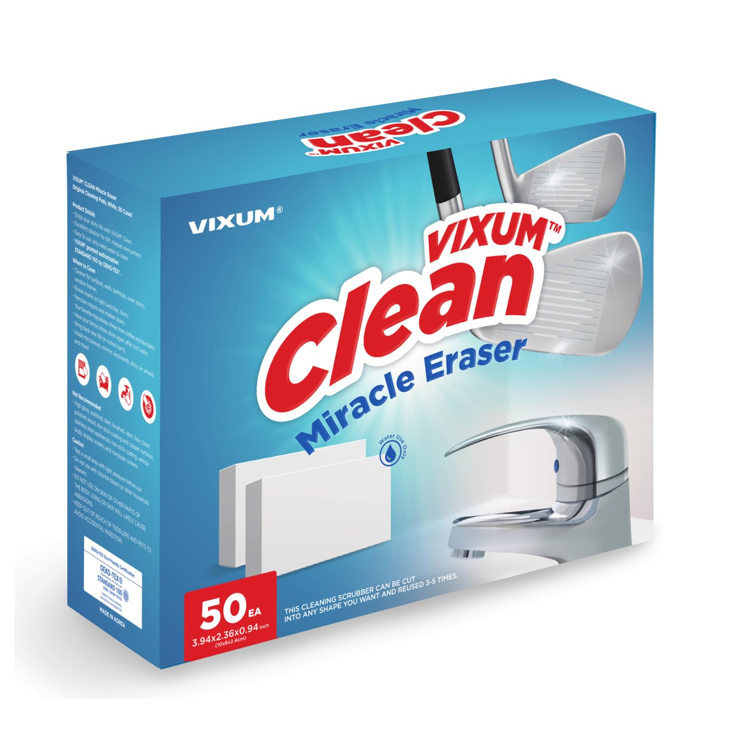 VIXUM CLEAN Miracle Eraser Original Cleaning Pads, White, Shoe, Kitchen, Bathroom and Shower Cleaner, 50 Count