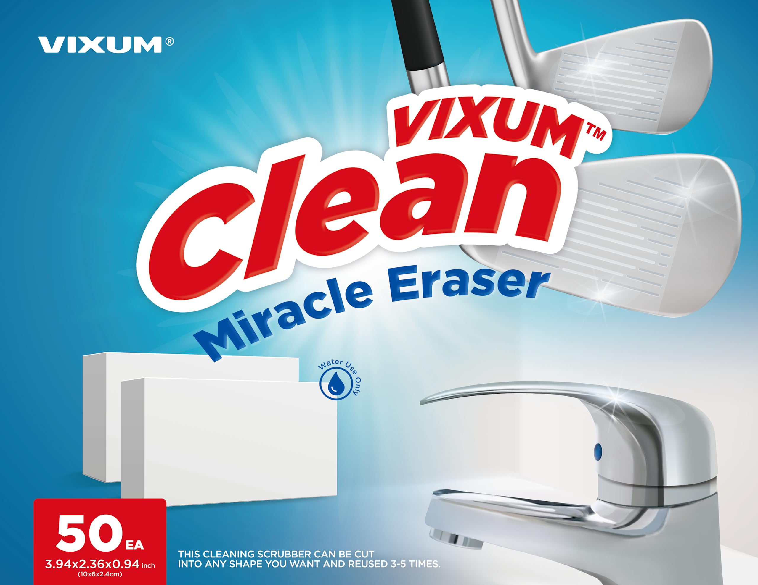 VIXUM CLEAN Miracle Eraser Original Cleaning Pads, White, Shoe, Kitchen, Bathroom and Shower Cleaner, 50 Count