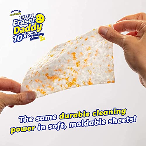 Scrub Daddy Eraser Daddy Sheets - 10x More Durable Than Traditional Erasers with Scrubbing Gems - Removes Dirt, Scuffs & Stains - Water Activated Sponge Eraser Sheets (6 Pack)