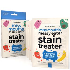 miss mouth's messy eater stain treater wipes - 5 pack stain remover - newborn & baby essentials - no dry cleaning food, grease, coffee off laundry, underwear, fabric