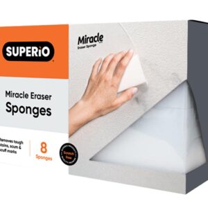 Superior Magic Eraser Sponge Cleaning Sponge for Floor, Wall, Melamine Sponge Furniture Removes Scuffmarks, Dirt, and Tough Stains, Pack of 8, by Superio