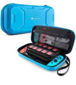 mumba carrying case for nintendo switch oled model 2021/switch 2017, deluxe protective travel carry case pouch for nintendo switch console & accessories [dual protection] [large capacity] (blue)