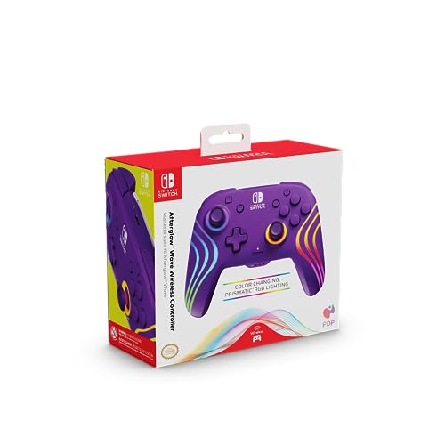 PDP Afterglow™ Wave Enhanced Wireless Nintendo Switch Pro Controller, 8 Colors RGB LED, Dual Programmable Gaming Buttons, 40 Hour Rechargeable Battery Power, Officially Licensed by Nintendo: Purple