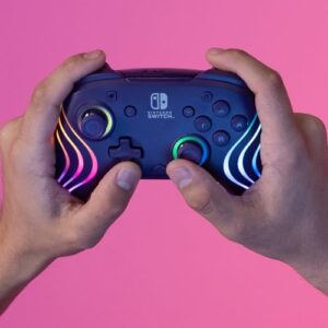 PDP Afterglow™ Wave Enhanced Wireless Nintendo Switch Pro Controller, 8 Colors RGB LED, Dual Programmable Gaming Buttons, 40 Hour Rechargeable Battery Power, Officially Licensed by Nintendo: Purple