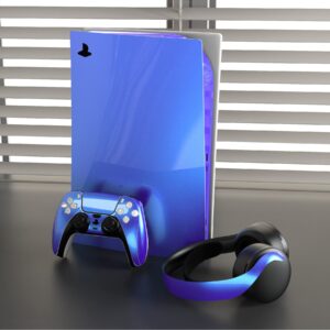 PlayVital Chrome Purple Blue Glossy Full Set Skin Decal for ps5 Console Disc Edition, Sticker for ps5 Vinyl Decal Cover for ps5 Controller & Charging Station & Headset & Media Remote