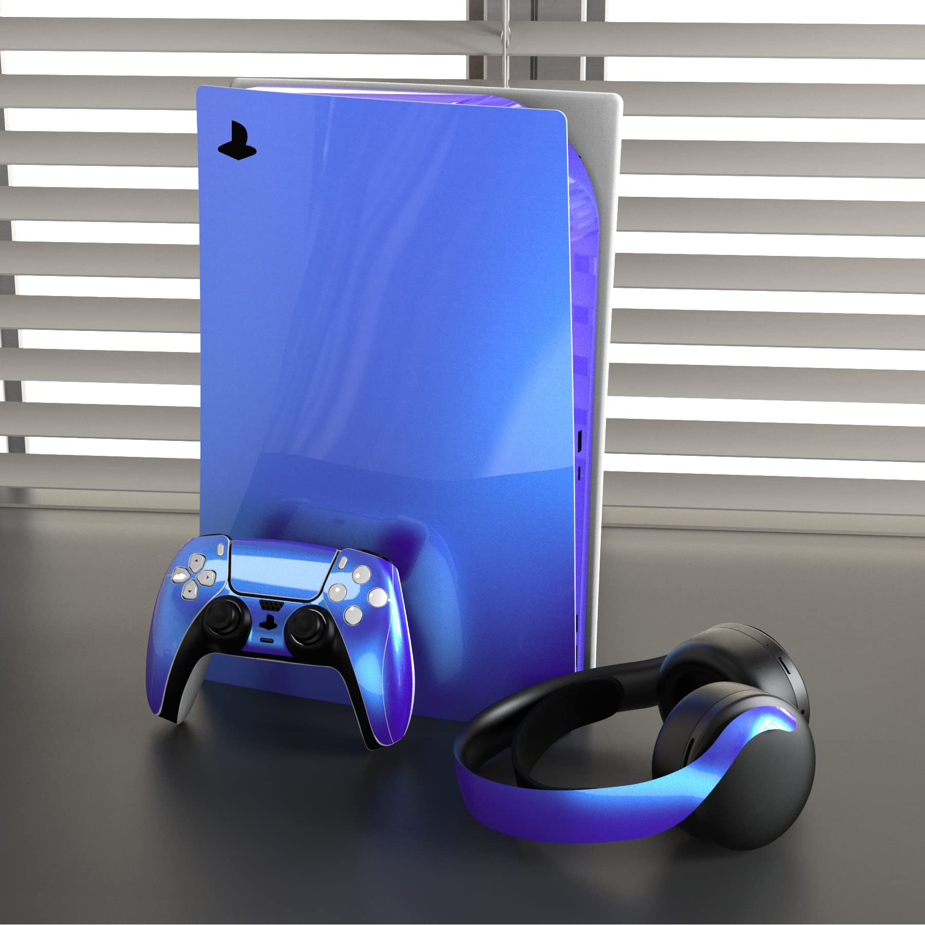 PlayVital Chrome Purple Blue Glossy Full Set Skin Decal for ps5 Console Disc Edition, Sticker for ps5 Vinyl Decal Cover for ps5 Controller & Charging Station & Headset & Media Remote