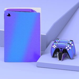 PlayVital Chrome Purple Blue Glossy Full Set Skin Decal for ps5 Console Disc Edition, Sticker for ps5 Vinyl Decal Cover for ps5 Controller & Charging Station & Headset & Media Remote