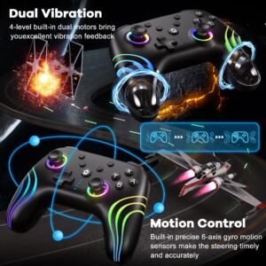 SWANPOW Switch Controllers Compatible with Switch/Lite/OLED, Wireless Switch Pro Controller with Full RGB Line Breathing LED, Programmable, 6-Axis, Adjustable Turbo, 4-Speed Dual Vibration, Wake Up