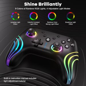 SWANPOW Switch Controllers Compatible with Switch/Lite/OLED, Wireless Switch Pro Controller with Full RGB Line Breathing LED, Programmable, 6-Axis, Adjustable Turbo, 4-Speed Dual Vibration, Wake Up