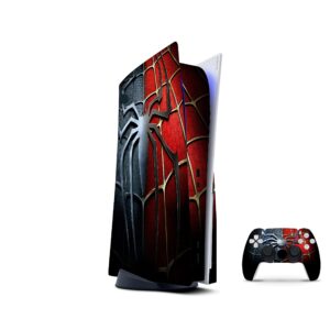 zoomhitskins compatible with ps5 digital version (no disk version) skin, spider red blue gold superhero silver, durable, bubble-free, precisely cut