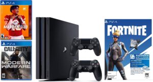 2019 playstation 4 ps4 pro 1tb console + two dualshock-4 wireless controllers + (call of duty: modern warfare, madden nfl 20, fortnite) bundle