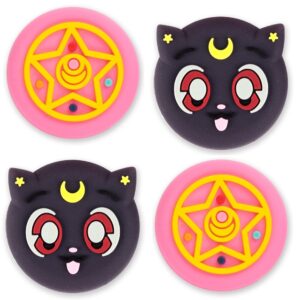 belugadesign moon anime cat thumb grips | luna cute pink blue joystick button caps | compatible with playstation ps5 ps4 xbox switch pro controllers