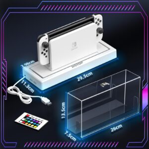 HSTOP Switch Dust Cover with 16 LED Colors Light Base Compatible with Nintendo Switch/OLED, Acrylic Display Case Anti-Scratch Waterproof Dock Cover, Accessories for Nintendo Switch/OLED