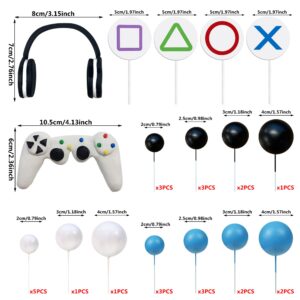 30 PCS Video Game Themes Cake Toppers Cake Decoration Headset Cake Decoration Ball Cake Decoration Game Controller Cake Decoration for Birthday Party (White)