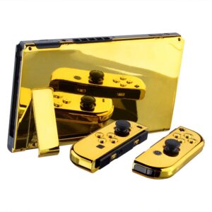 eXtremeRate DIY Replacement Shell Buttons for Nintendo Switch, Back Plate for Switch Console, Housing with Full Set Buttons for Joycon Handheld Controller - Chrome Gold [No Electronics Parts]