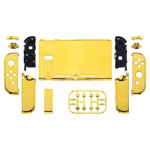 eXtremeRate DIY Replacement Shell Buttons for Nintendo Switch, Back Plate for Switch Console, Housing with Full Set Buttons for Joycon Handheld Controller - Chrome Gold [No Electronics Parts]