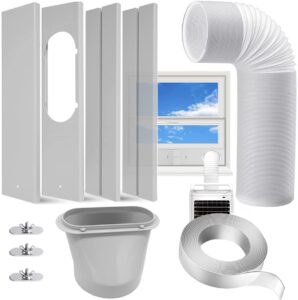 portable ac window kit with 5.9” exhaust hose for sliding window, adjustable air conditioner window vent kit for ducting ac seal panel for horizontal&vertical window