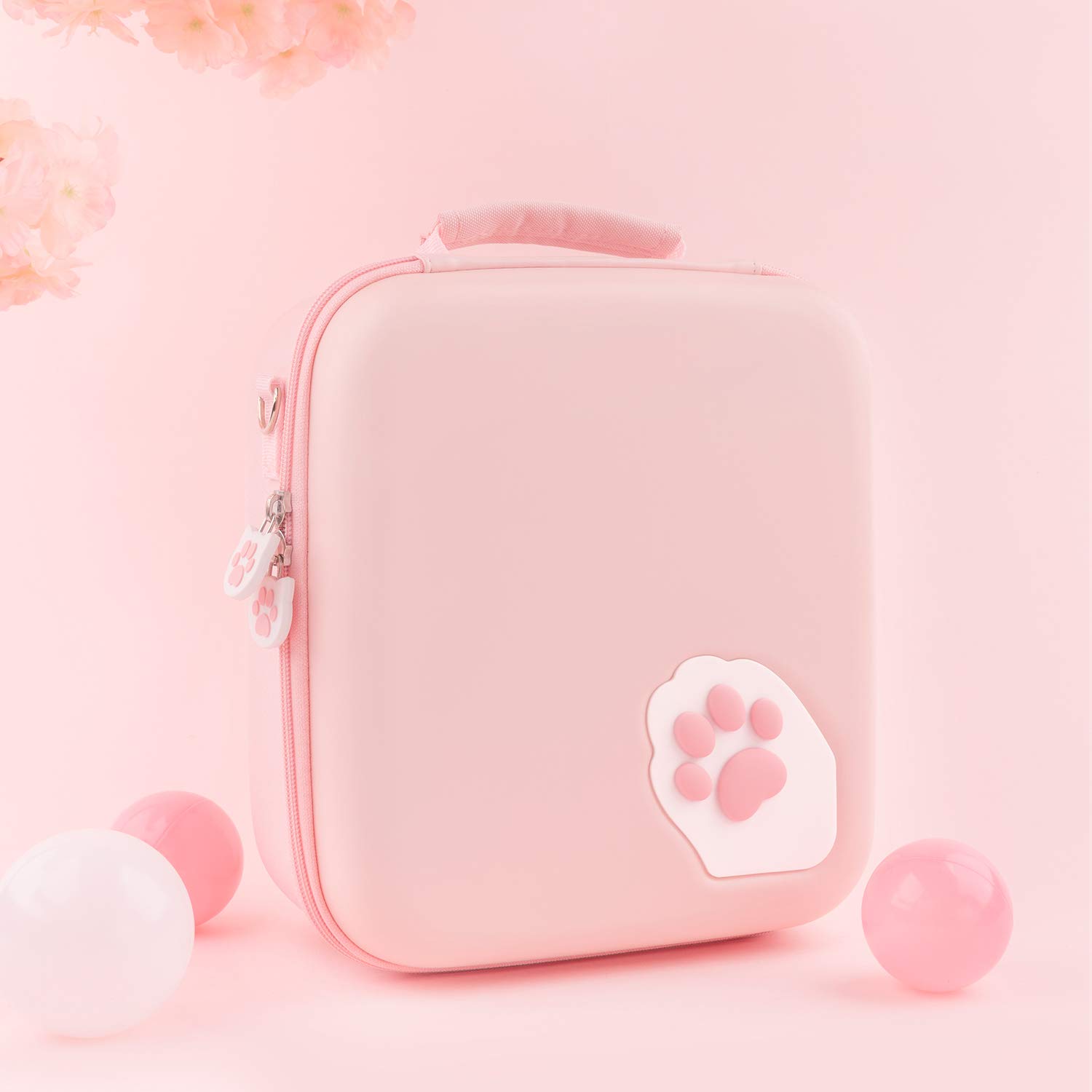 GeekShare Pink Cat Paw Case Compatible with Nintendo Switch/OLED, Travel System Case with 18 Game-Card Slots for Switch Console, Pro Controller, Dock and Accessories