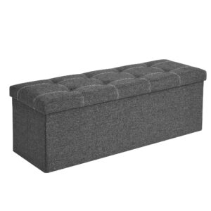 songmics ottoman storage bench, 35 gal. folding chest with breathable linen-look fabric, holds 660 lb, for entryway, living room, bedroom, dark gray ulsf077g04