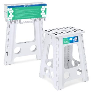 dyforce 17.5 inch folding step stool 400lbs capacity sturdy plastic foldable step stools for adults & kids stepping stool with handle easy to carry handle folding stool ideal for kitchen (white 1pc)