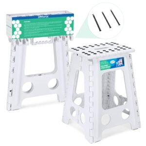 Dyforce 17.5 Inch Folding Step Stool 400lbs Capacity Sturdy Plastic Foldable Step Stools for Adults & Kids Stepping Stool with Handle Easy to Carry Handle Folding Stool Ideal for Kitchen (White 1PC)