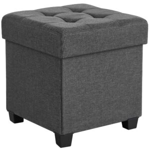 songmics 15 inches cube storage ottoman, bedroom bench with storage, foot stool with feet, holds up to 660 lb, dark gray ulsf14gyz