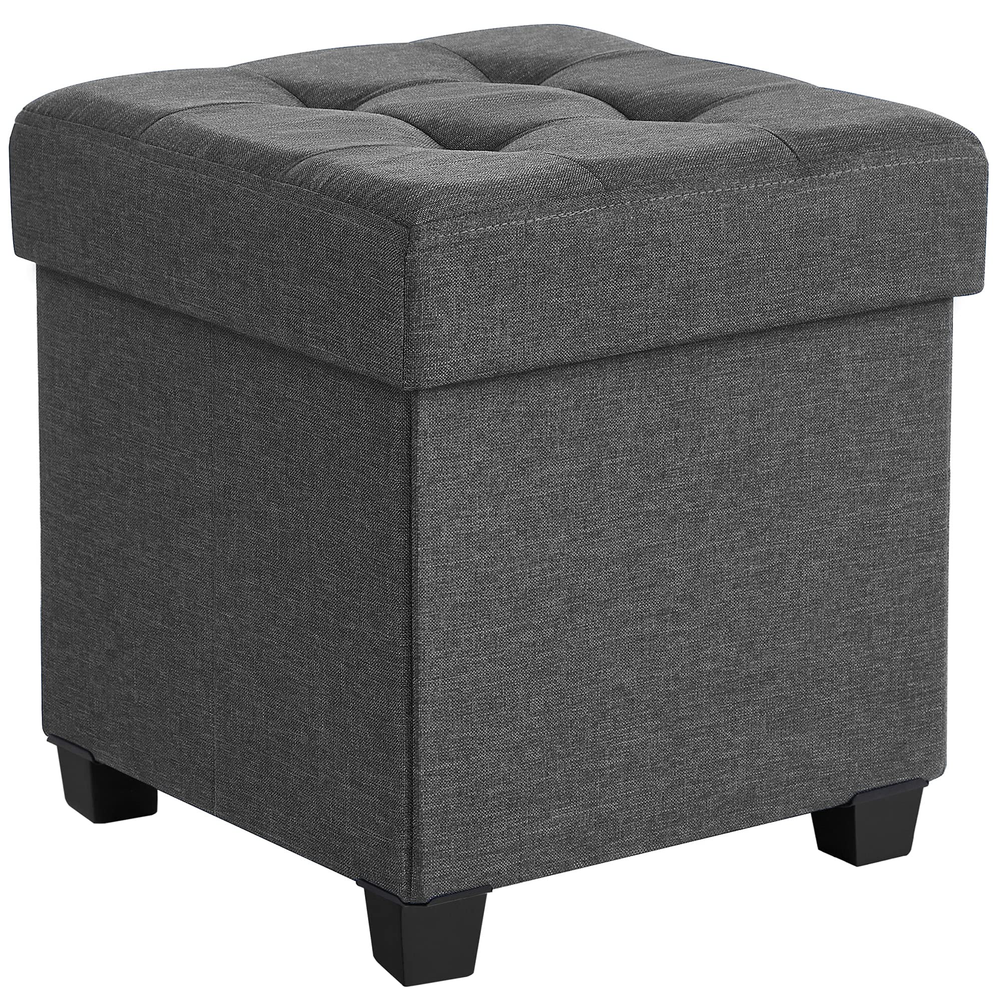 SONGMICS 15 Inches Cube Storage Ottoman, Bedroom Bench with Storage, Foot Stool with Feet, Holds Up to 660 lb, Dark Gray ULSF14GYZ