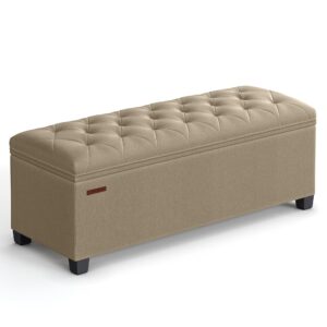 songmics storage ottoman bench, foldable foot rest with legs, 15.7 x 43 x 15.7 inches, end of bed bench, storage chest, load up to 660 lb, for living room, bedroom, entryway, camel brown ulsf088r01