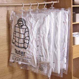 Hanging Vacuum Storage Bags, 2024 New Reusable Hanging Vacuum Storage Bags for Clothes, Coats, Jackets, Hanging Compressible Storage Bag Space Saver Bags with Hand Pumps (Large, 5Pcs)