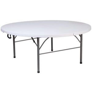 flash furniture kathryn 5.89-foot round bi-fold granite white plastic banquet and event folding table with carrying handle