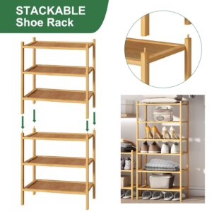 kiplant Small Shoe Rack, Bamboo Wood Shoe Rack for Entryway, Stackable | Foldable | Natural, 3-Tier Shoe Organizer for Hallway Closet, Free Standing Shoe Racks for Indoor & Outdoor