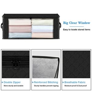 HomeHacks Storage 4-Pack Clothes Organizer Storage Bags Foldable Storage Box with Large Clear Window Sturdy Handles for Closet, Dorm, Pillows, Bedding, Clothes, Stuffed Toys, Blankets, 35L, Black