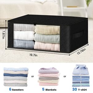 HomeHacks Storage 4-Pack Clothes Organizer Storage Bags Foldable Storage Box with Large Clear Window Sturdy Handles for Closet, Dorm, Pillows, Bedding, Clothes, Stuffed Toys, Blankets, 35L, Black