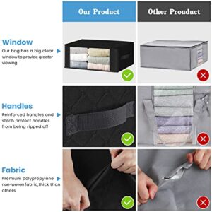 HomeHacks Storage 4-Pack Clothes Organizer Storage Bags Foldable Storage Box with Large Clear Window Sturdy Handles for Closet, Dorm, Pillows, Bedding, Clothes, Stuffed Toys, Blankets, 35L, Black