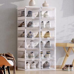 birdrock home shoe rack organizer for closet floor | 6 tiers freestanding | 12 small storage cubes & door | foldable storage cabinet | fits a variety of shoes: heels, sneakers, loafers, or sandals