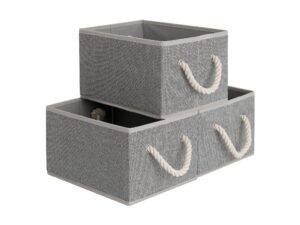 storageworks storage baskets for shelves, rectangular closet organizers with handles, foldable closet storage baskets for utility room, 3-pack, gray