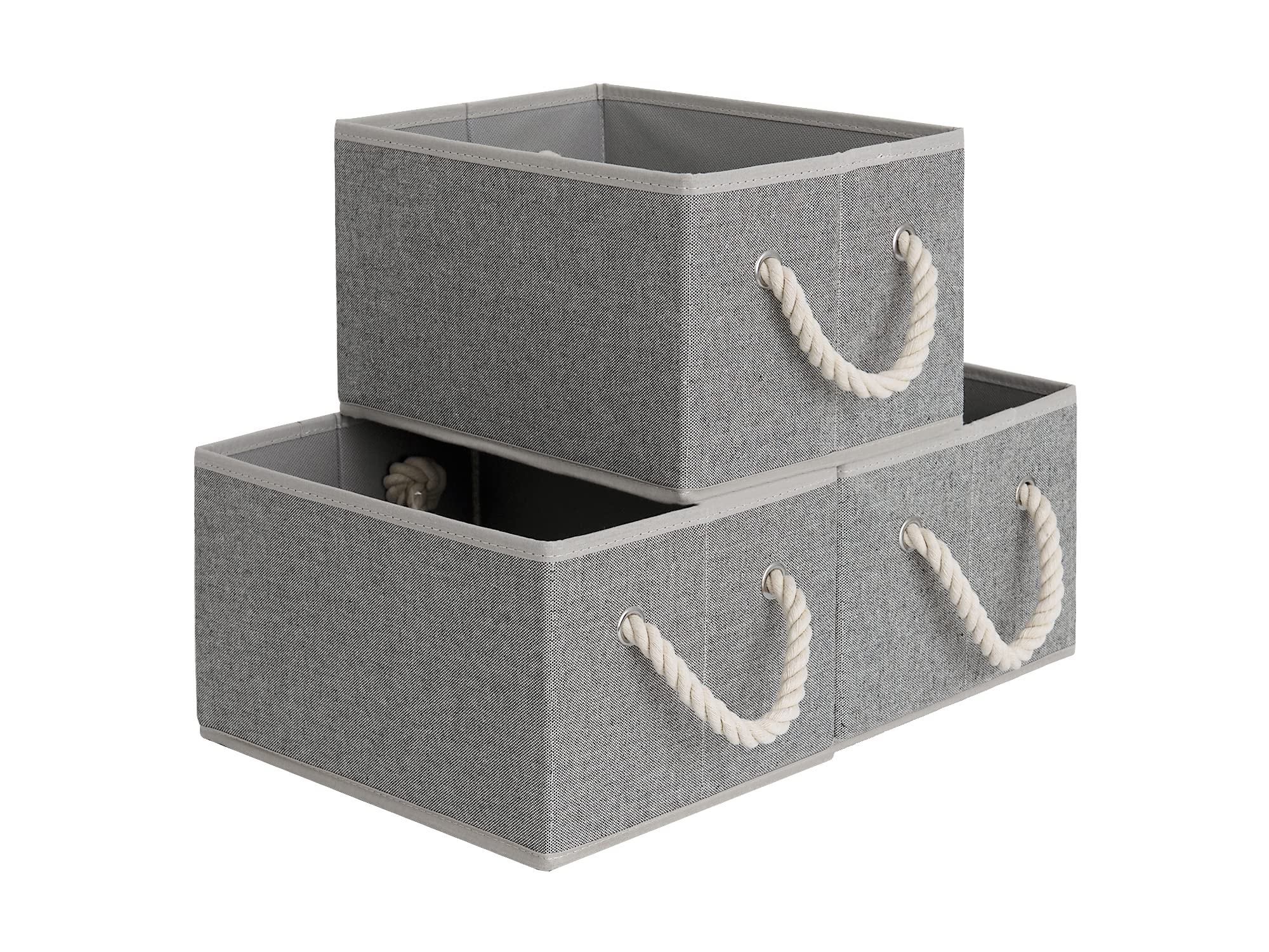 StorageWorks Storage Baskets for Shelves, Rectangular Closet Organizers with Handles, Foldable Closet Storage Baskets for Utility Room, 3-Pack, Gray