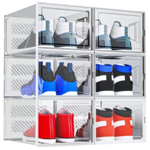 ateboane xx-large foldable shoe storage boxes,6 pack shoe boxes clear plastic stackable,shoe organizer for closet,boot storage,sneaker storage for sneakerheads fit for men/women us size 14