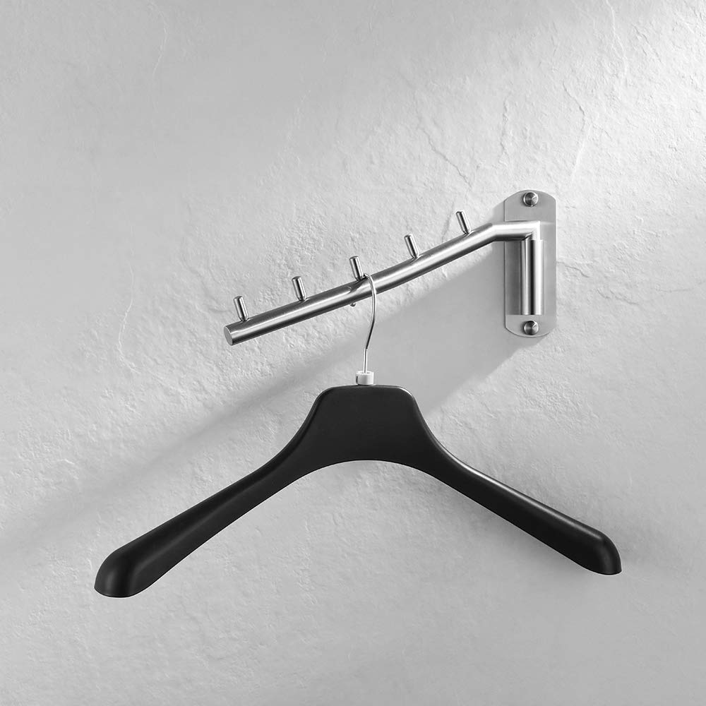 JQK Folding Clothes Hanger Rack, Stainless Steel Swing Arm Hook Holder, Clothing Hanging System Drying Closet Storage Organizer Brushed Finished Wall Mount, SHR100-BN